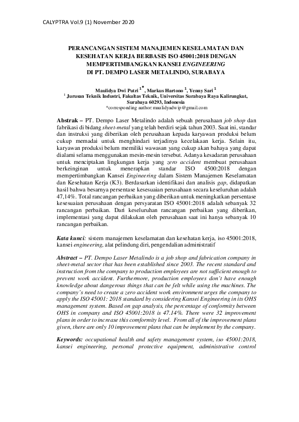 (PDF) Perancangan Sistem Manajemen Keselamatan dan Kesehatan Kerja ...