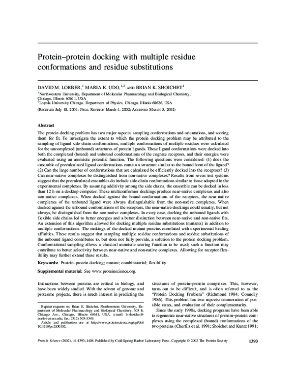 (PDF) Protein-protein docking with multiple residue conformations and ...