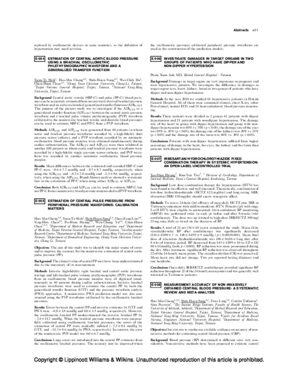 (PDF) E-004 Estimation of Central Aortic Blood Pressure Using a ...