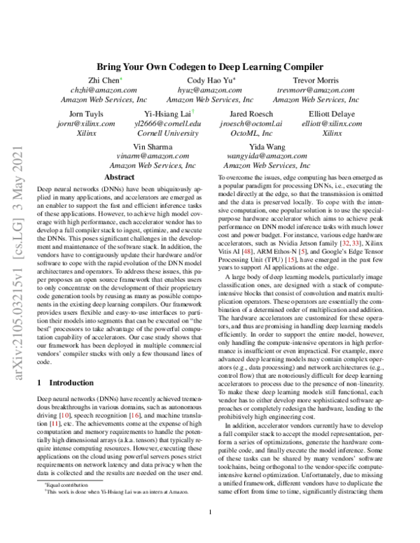 (PDF) Bring Your Own Codegen to Deep Learning Compiler