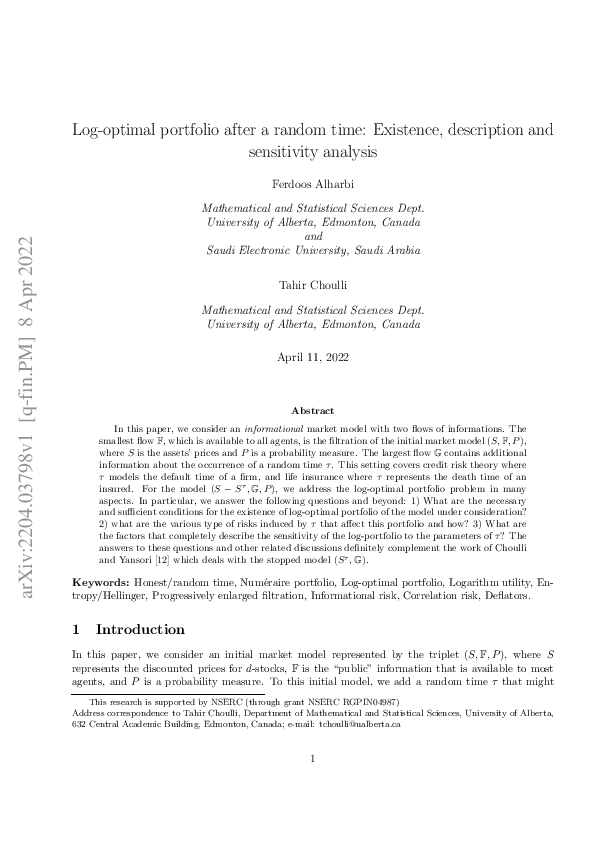(PDF) Log-optimal portfolio after a random time: Existence, description ...