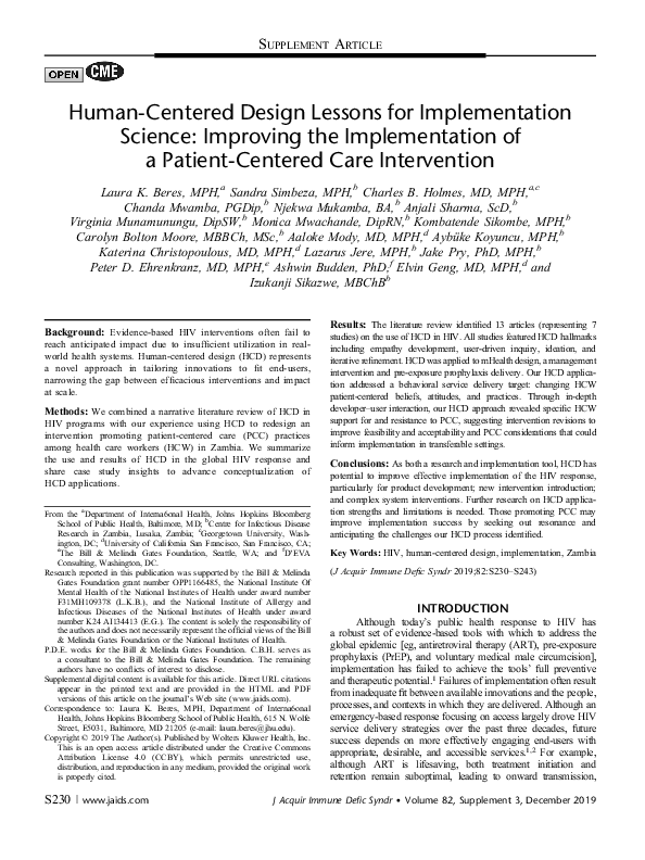(PDF) Human-Centered Design Lessons for Implementation Science: Improving the Implementation of ...