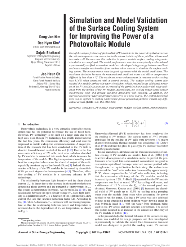(PDF) Simulation and Model Validation of the Surface Cooling System for Improving the Power of a ...