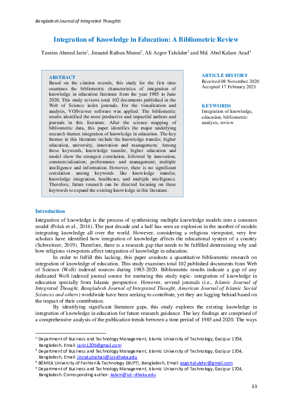 (PDF) Integration of Knowledge in Education