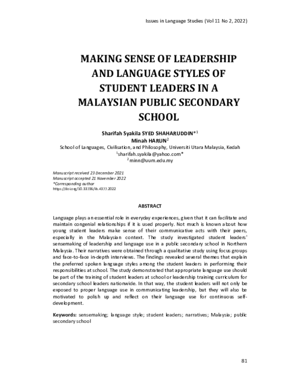 (PDF) Making sense of leadership and language styles of student leaders ...