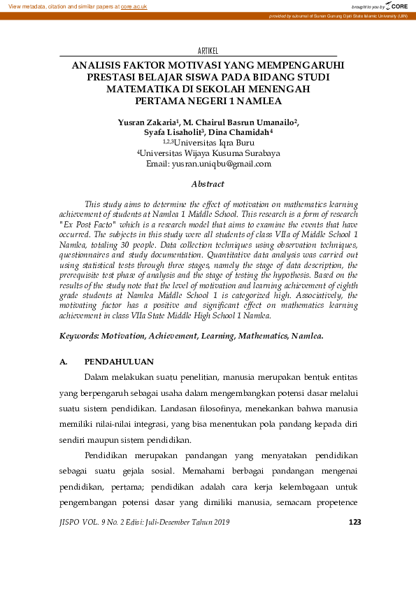 (PDF) Analisis Faktor Motivasi Yang Mempengaruhi Prestasi Belajar Siswa Pada Bidang Studi ...