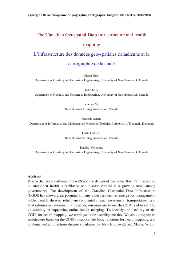 Pdf The Canadian Geospatial Data Infrastructure And Health Mapping