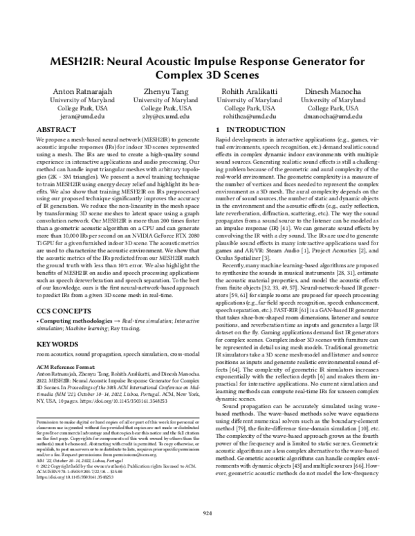 (PDF) MESH2IR: Neural Acoustic Impulse Response Generator for Complex ...