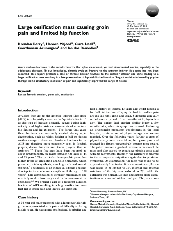 (PDF) Large ossification mass causing groin pain and limited hip function