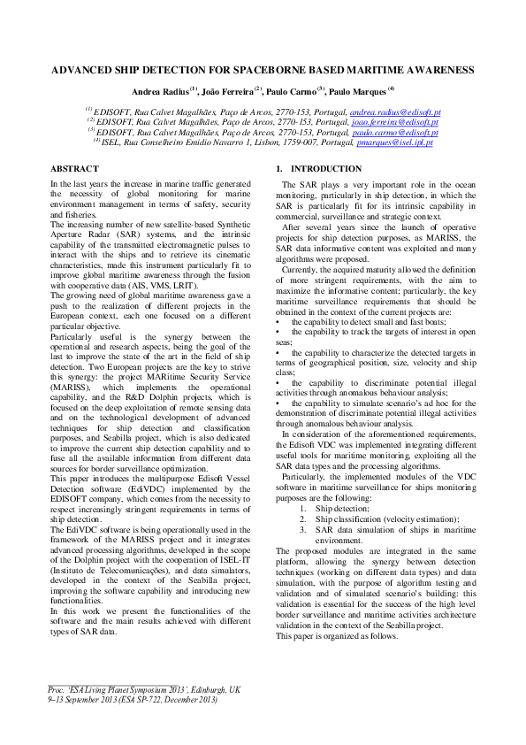 Pdf Advanced Ship Detection For Spaceborne Based Maritime Awareness