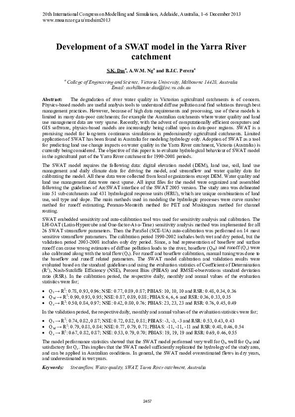 (PDF) Development of a SWAT model in the Yarra River catchment
