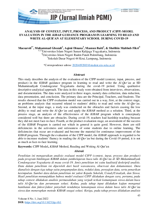 (PDF) Analysis of Context, Input, Process, and Product (Cipp) Model ...