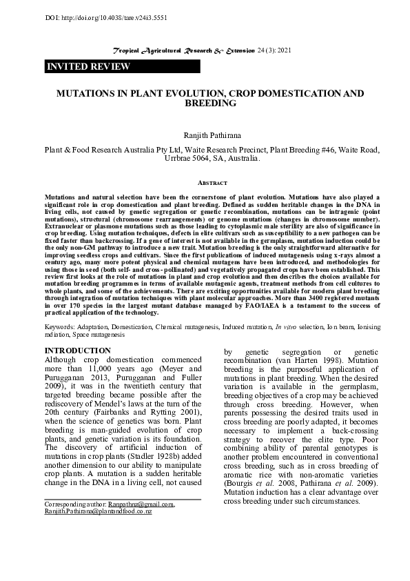 (PDF) Mutations in plant evolution, crop domestication and breeding