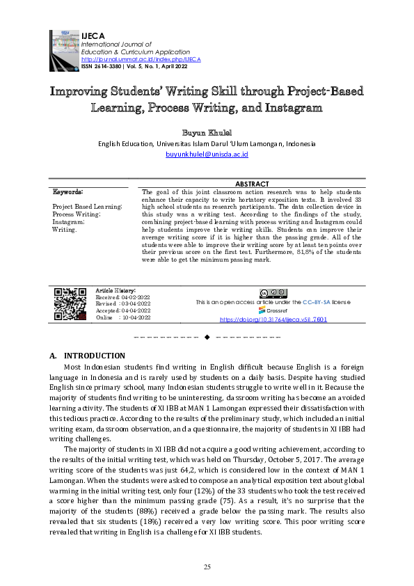 (PDF) Improving Students’ Writing Skill through Project-Based Learning ...