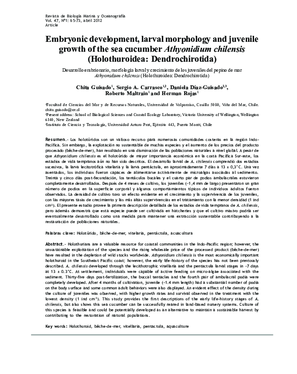 (PDF) Embryonic development, larval morphology and juvenile growth of ...
