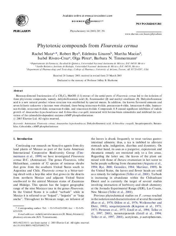 (PDF) Phytotoxic compounds from Flourensia cernua