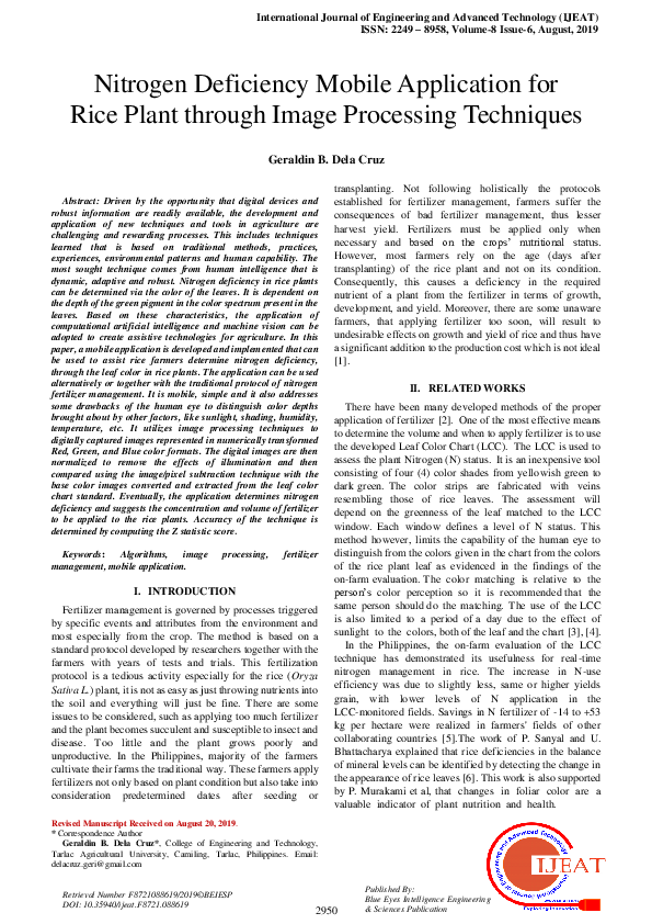 (PDF) Nitrogen Deficiency Mobile Application for Rice Plant through ...