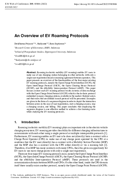 (PDF) An Overview of EV Roaming Protocols