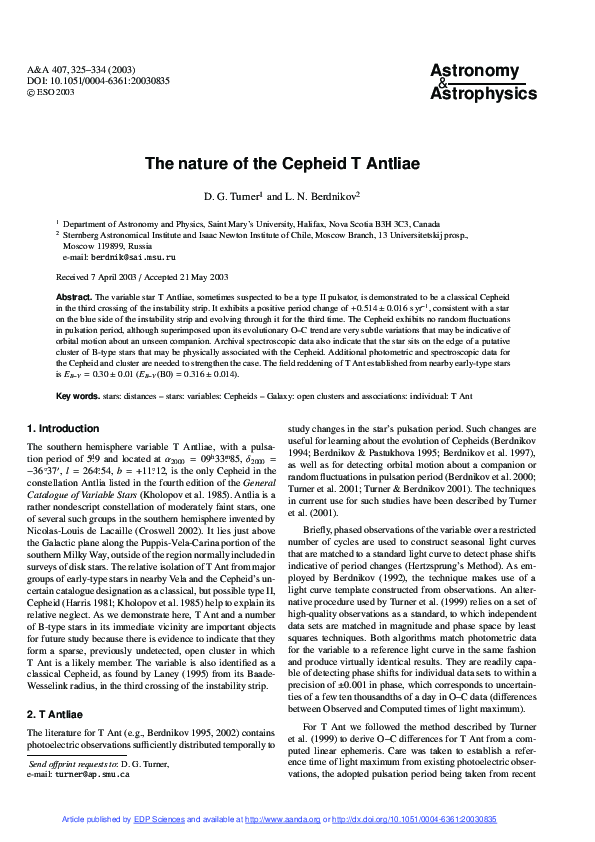 (PDF) The nature of the Cepheid T Antliae