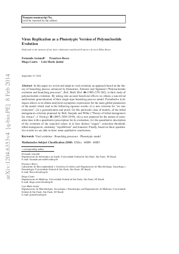 (PDF) Virus Replication as a Phenotypic Version of Polynucleotide Evolution
