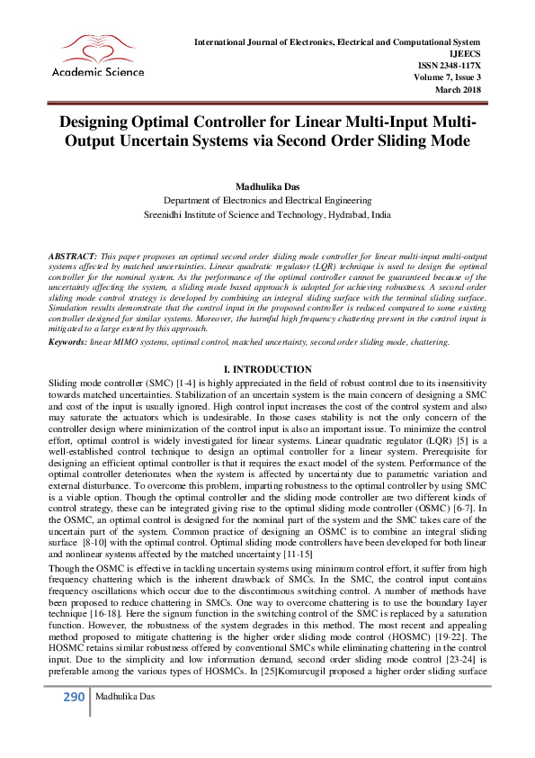 (PDF) Designing Optimal Controller for Linear Multi-Input Multi-Output ...