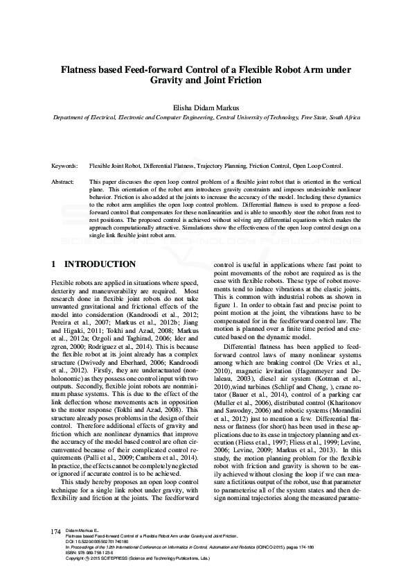 Pdf Flatness Based Feed Forward Control Of A Flexible Robot Arm Under Gravity And Joint Friction 