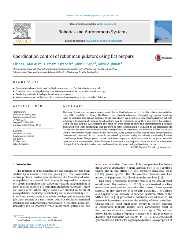 (PDF) Coordination control of robot manipulators using flat outputs