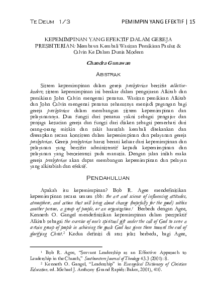 Pdf Kepemimpinan Yang Efektif Dalam Gereja Presbiterian 