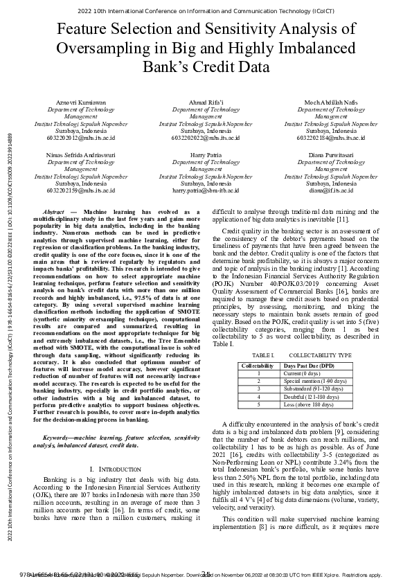 (PDF) Feature Selection in Imbalanced Credit Data