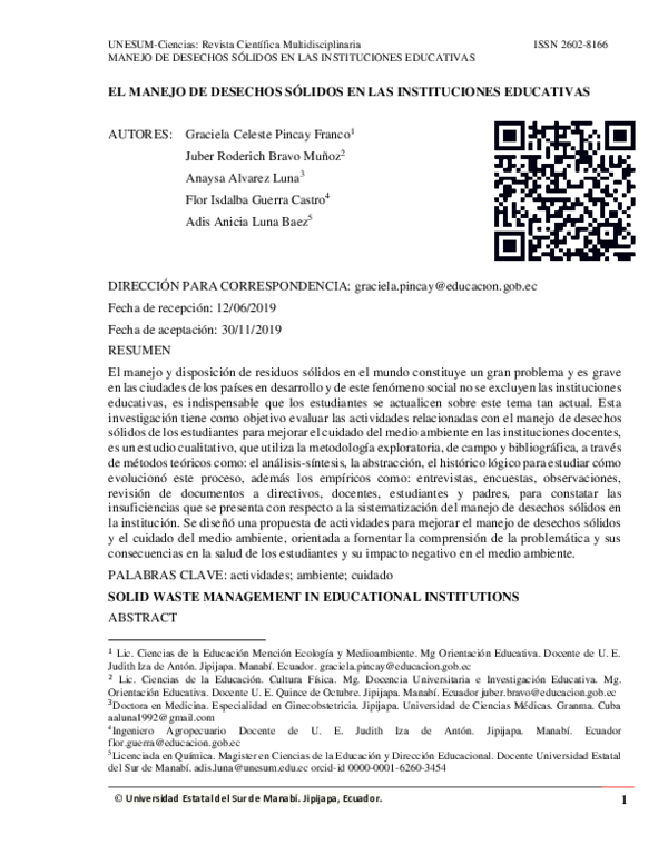 (PDF) El Manejo De Desechos Sólidos en Las Instituciones Educativas