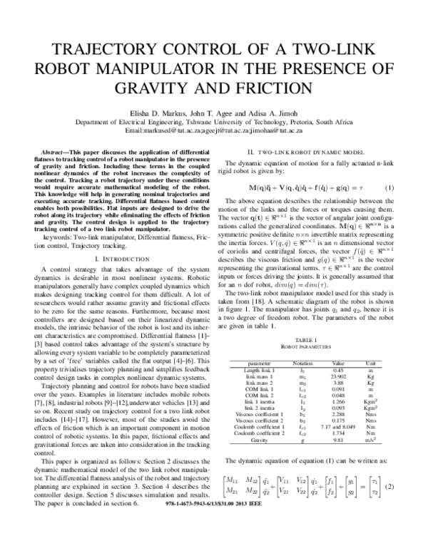 (PDF) Trajectory control of a two-link robot manipulator in the ...