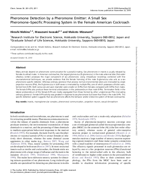 Pdf Pheromone Detection By A Pheromone Emitter A Small Sex Pheromone