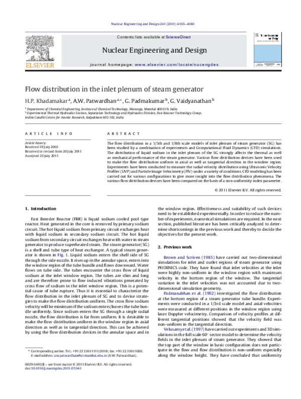 (PDF) Flow distribution in the inlet plenum of steam generator ...