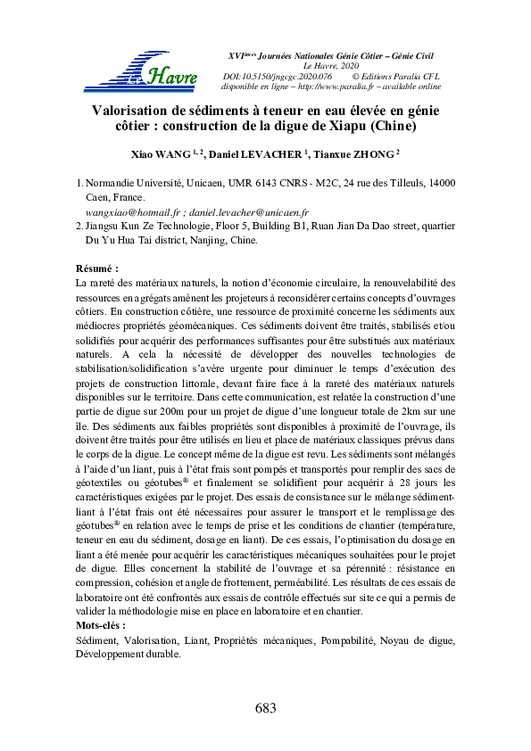 (PDF) Valorisation de sédiments à teneur en élevée en génie côtier ...