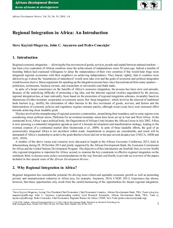 (PDF) Regional Integration in Africa: An Introduction