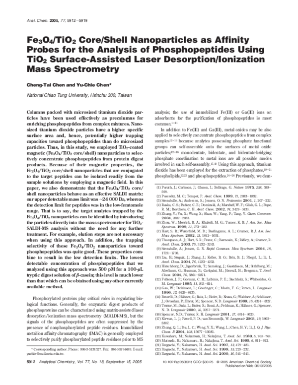 (PDF) Fe3O4/TiO2 Core/Shell Nanoparticles as Affinity Probes for the Analysis of Phosphopeptides ...