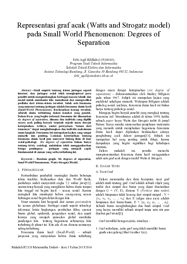 (PDF) pada Small World Phenomenon: Degrees of Separation | Febi Agil ...