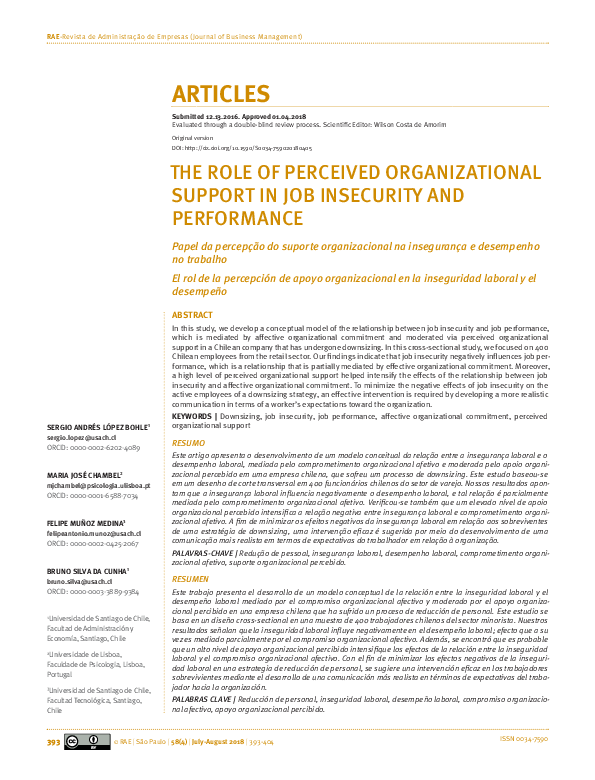 (PDF) The Role of Perceived Organizational Support in Job Insecurity ...