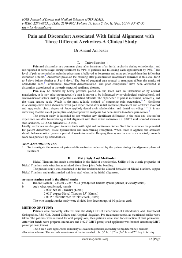 (PDF) Pain and Discomfort Associated With Initial Alignment with Three ...
