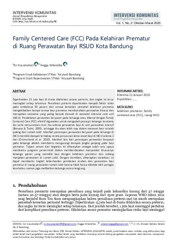(PDF) Family Centered Care (FCC) Pada Kelahiran Prematur di Ruang ...