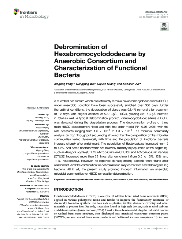(PDF) Debromination of Hexabromocyclododecane by Anaerobic Consortium ...