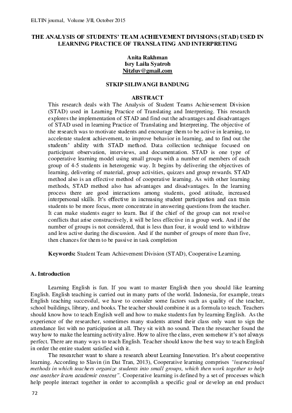 (PDF) The Analysis of Students’ Team Achievement Divisions (Stad) Used ...