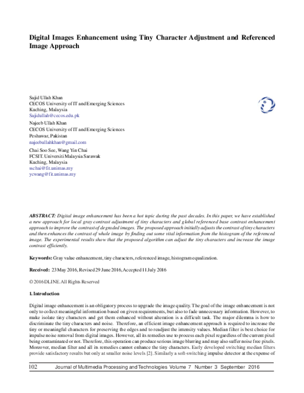 (PDF) Digital Images Enhancement using Tiny Character Adjustment and ...