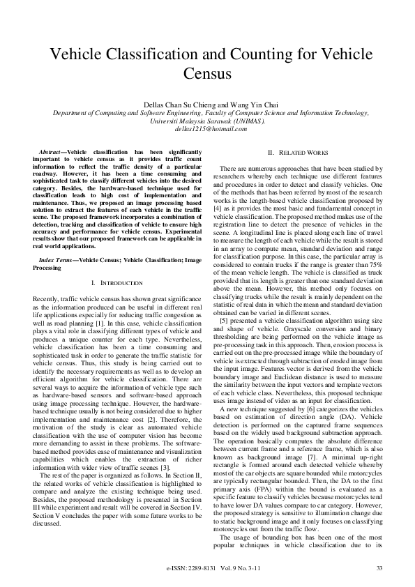 Pdf Vehicle Classification And Counting For Vehicle Census