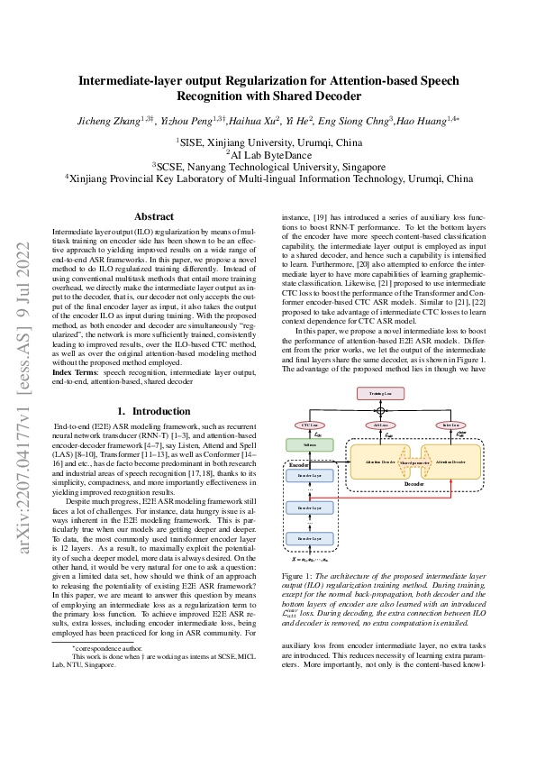 (PDF) Intermediate-layer output Regularization for Attention-based Speech Recognition with ...