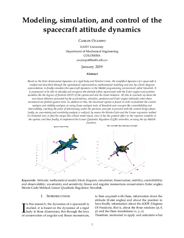 Pdf Modeling Simulation And Control Of The Spacecraft Attitude Dynamics