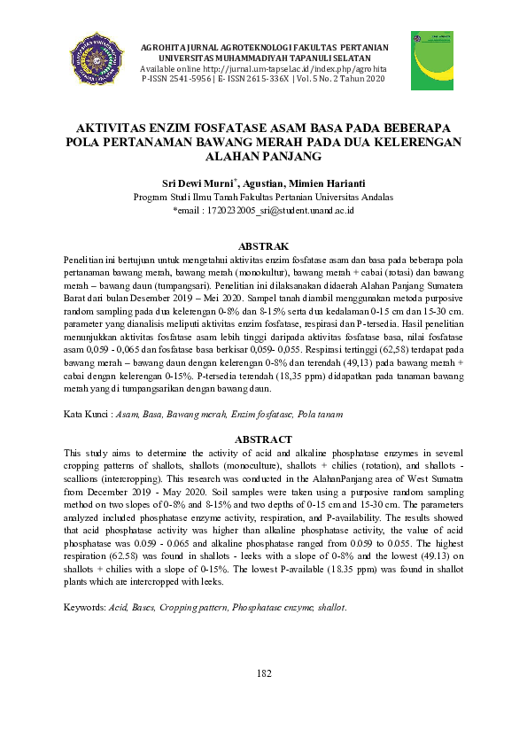 (PDF) Aktivitas Enzim Fosfatase Asam Basa Pada Beberapa Pola Pertanaman ...