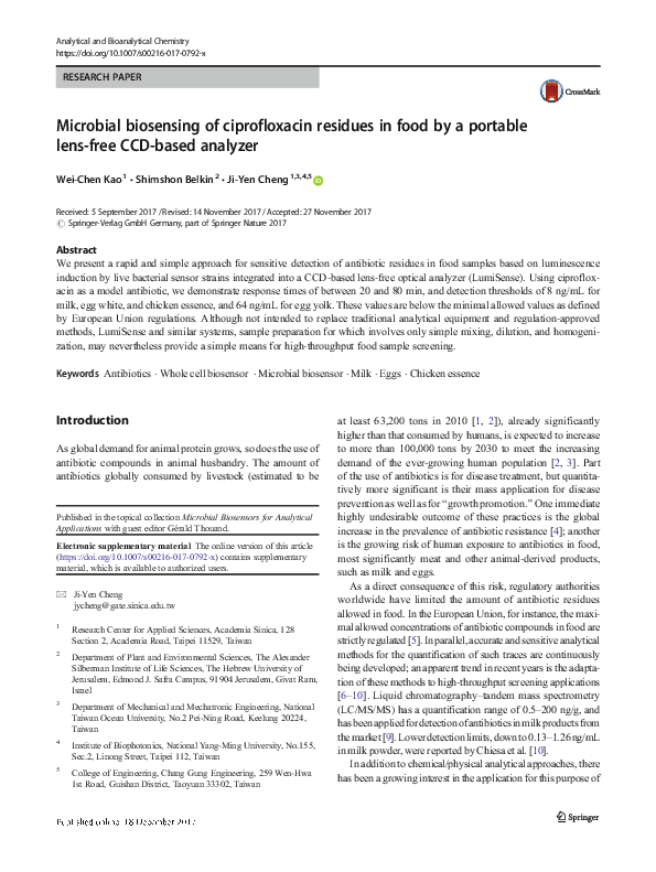 (PDF) Microbial biosensing of ciprofloxacin residues in food by a ...