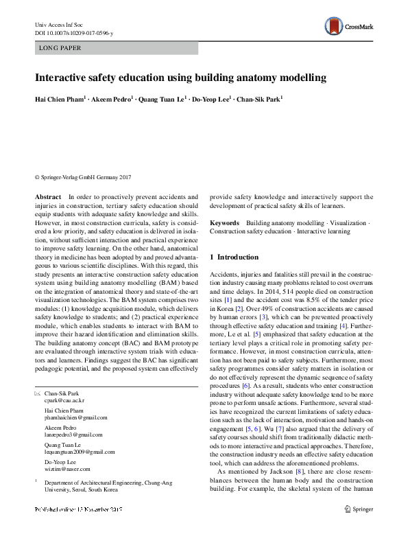 (PDF) Interactive safety education using building anatomy modelling