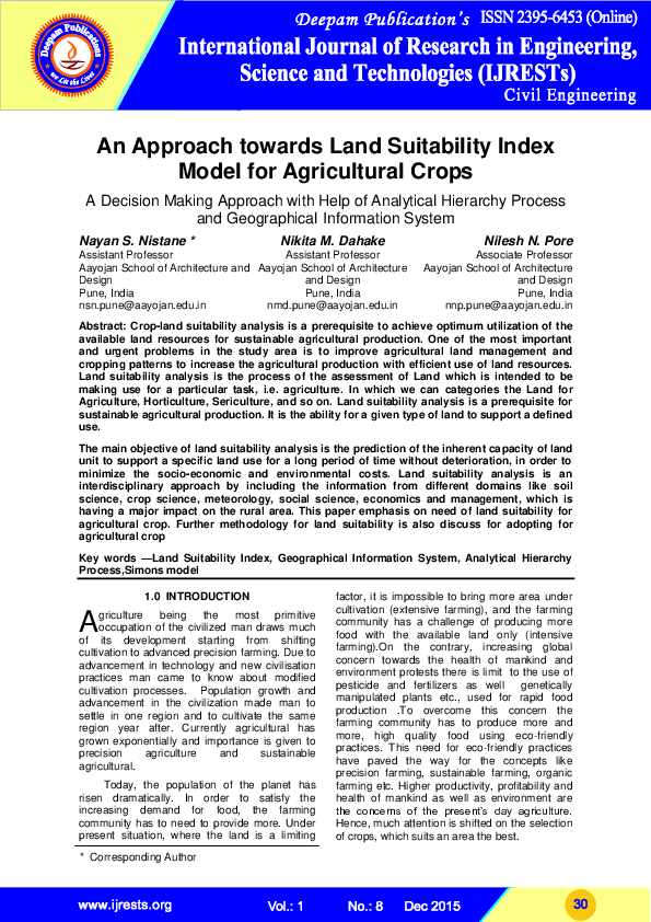 (PDF) An Approach towards Land Suitability Index Model for Agricultural Crops A Decision Making ...